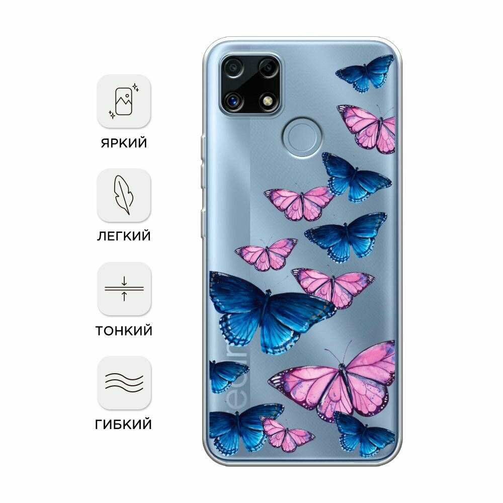 Чехол на Realme C25/C25s / Реалми С25/C25s с принтом "Взлетающие бабочки", прозрачный — фото 1