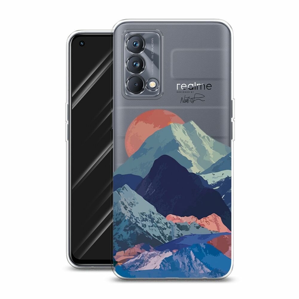 Чехол на Realme GT Master Edition / Реалми GT Мастер Эдишн с принтом "Закат в снежных горах", прозрачный — фото 1