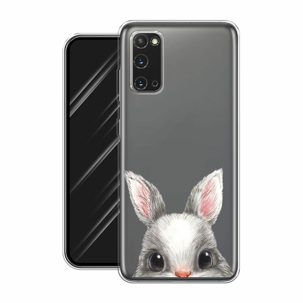 Чехол на Samsung Galaxy S20 / Самсунг Гэлакси S20 с принтом "Карандашный кролик 2 - 8 марта", прозрачный — фото 1