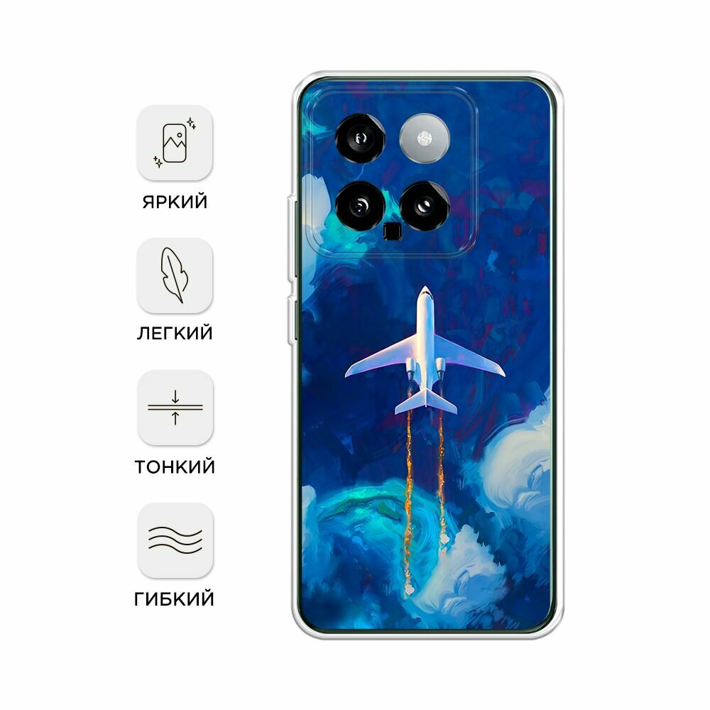 Силиконовый чехол на Xiaomi 14 / Сяоми 14 с принтом "Самолет картина" — фото 1