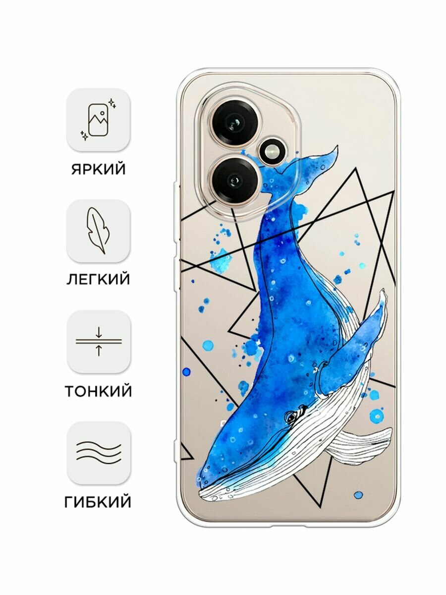 Чехол на Honor 400 / Хонор 400 с принтом "Кит графика", прозрачный — фото 1