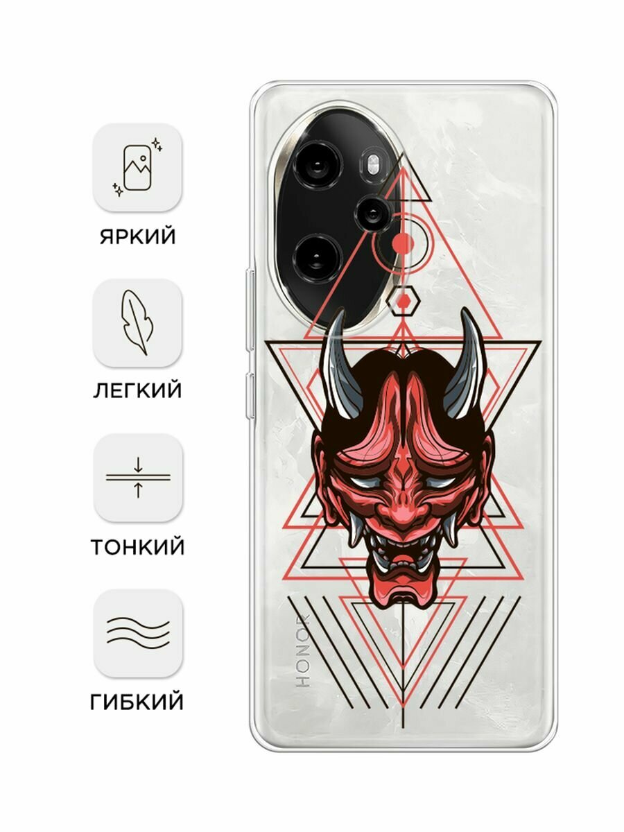 Чехол на Honor 100 Pro / Хонор 100 Про с принтом Hanya Oni mask, прозрачный — фото 1