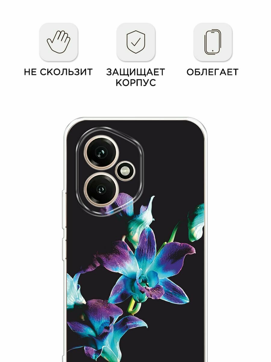 Чехол на Honor 400 / Хонор 400 с принтом "Синий цветок на черном" — фото 1