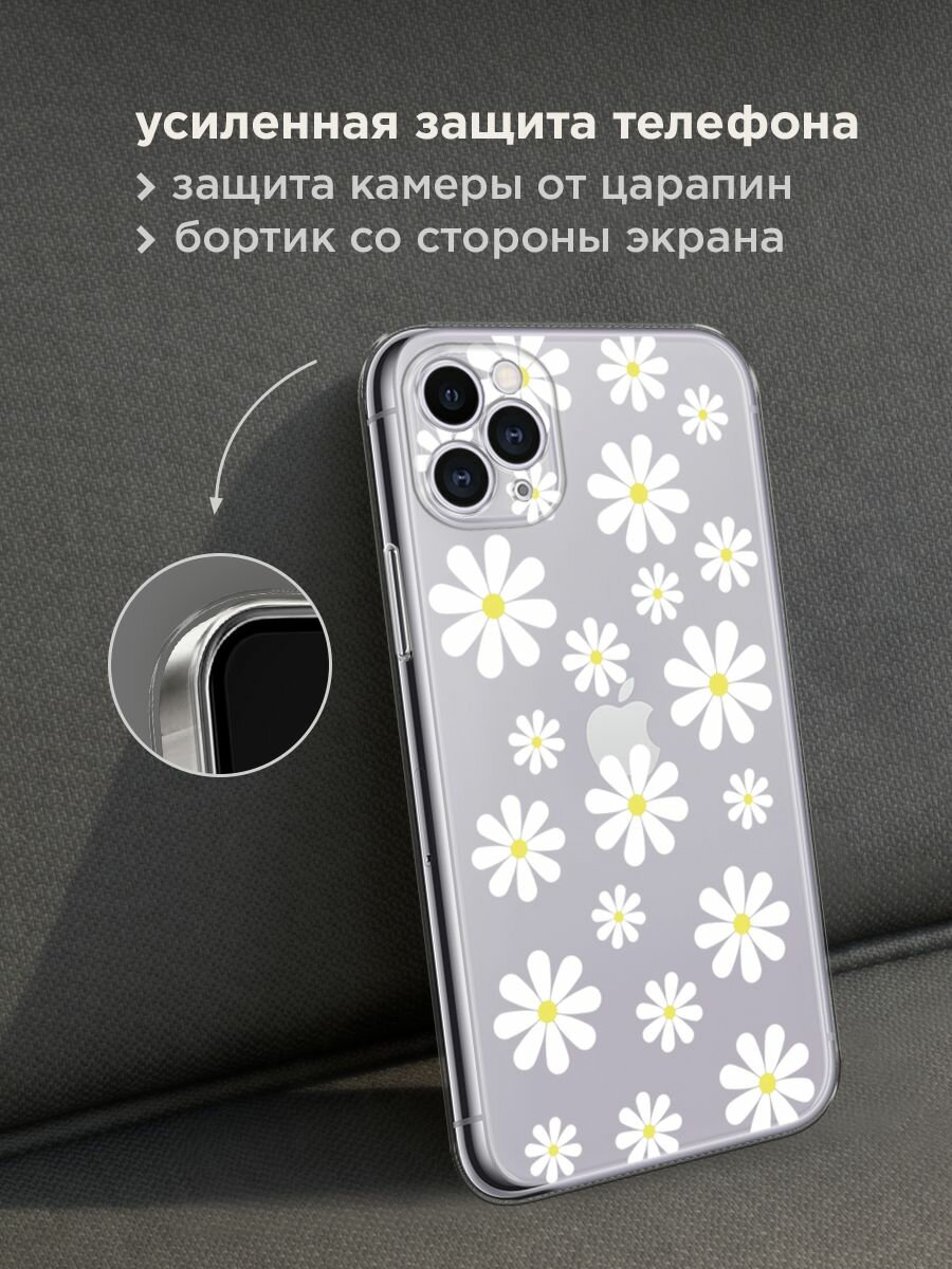 Чехол на Apple iPhone 11 Pro / Айфон 11 Про с принтом "Большие ромашки", прозрачный — фото 1