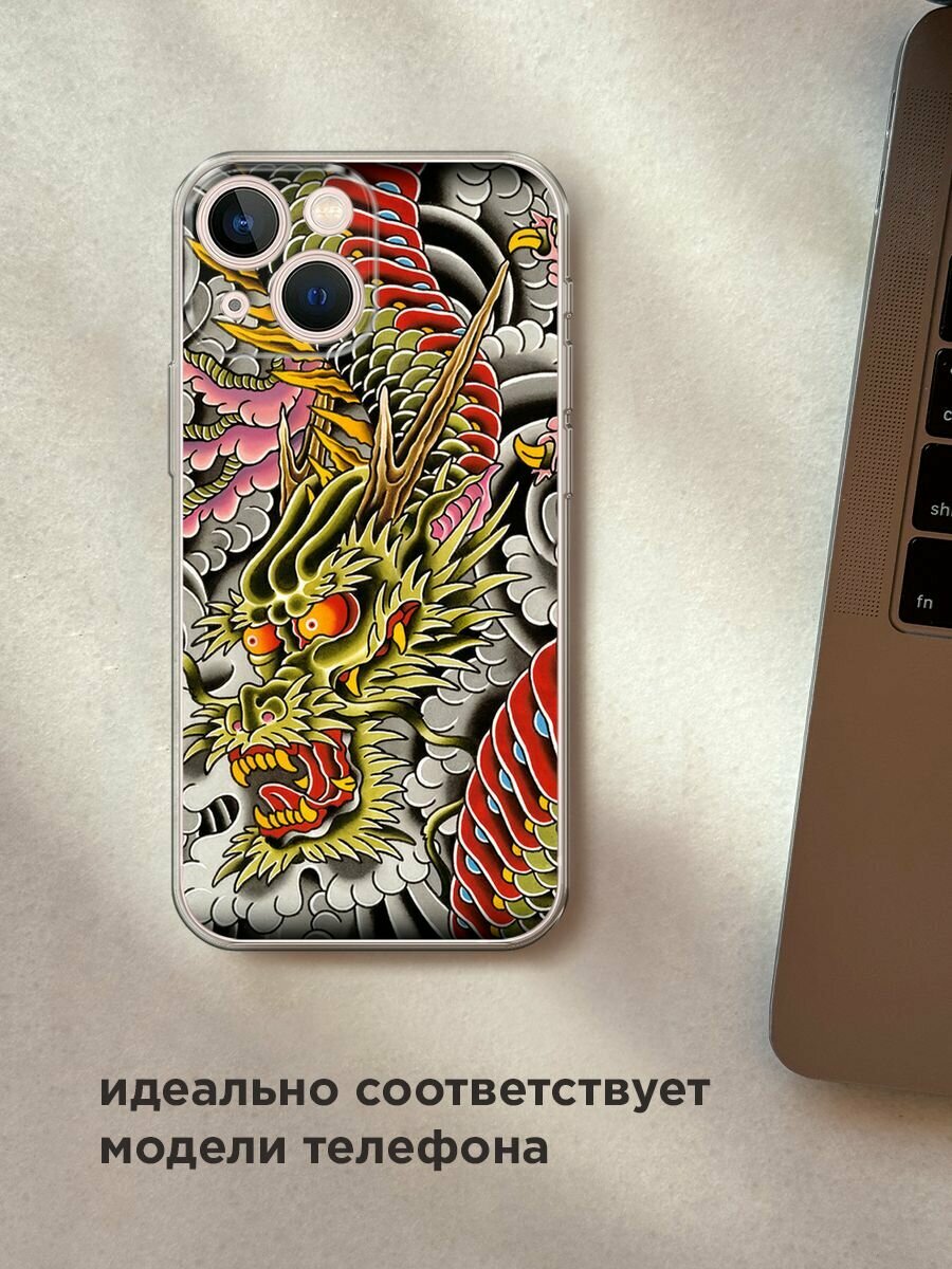 Чехол на Apple iPhone 13 mini / Айфон 13 мини с принтом "Японский дракон" — фото 1