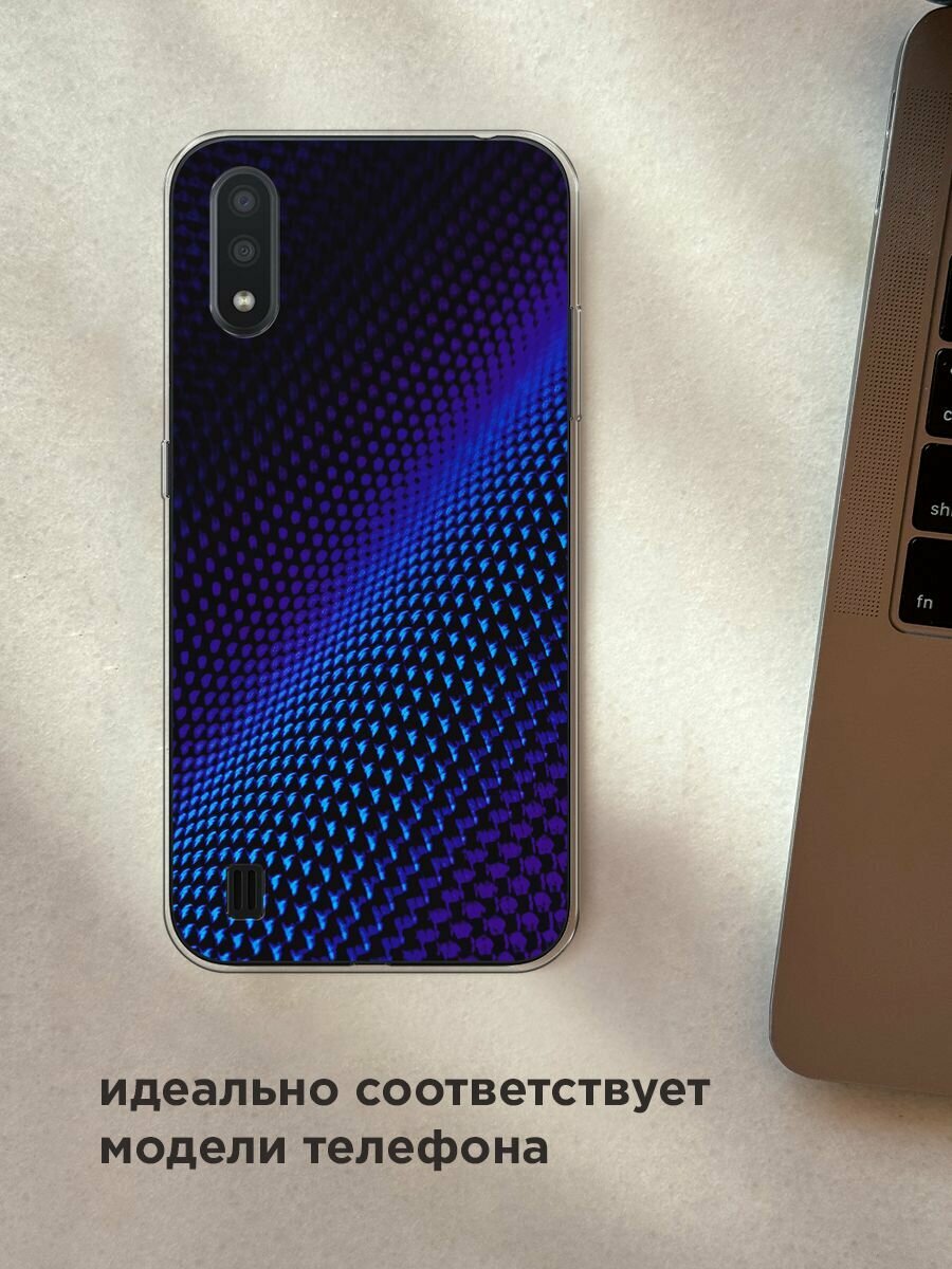 Чехол на Samsung Galaxy A01 / Самсунг Гэлакси А01 с принтом "Синий карбон" — фото 1