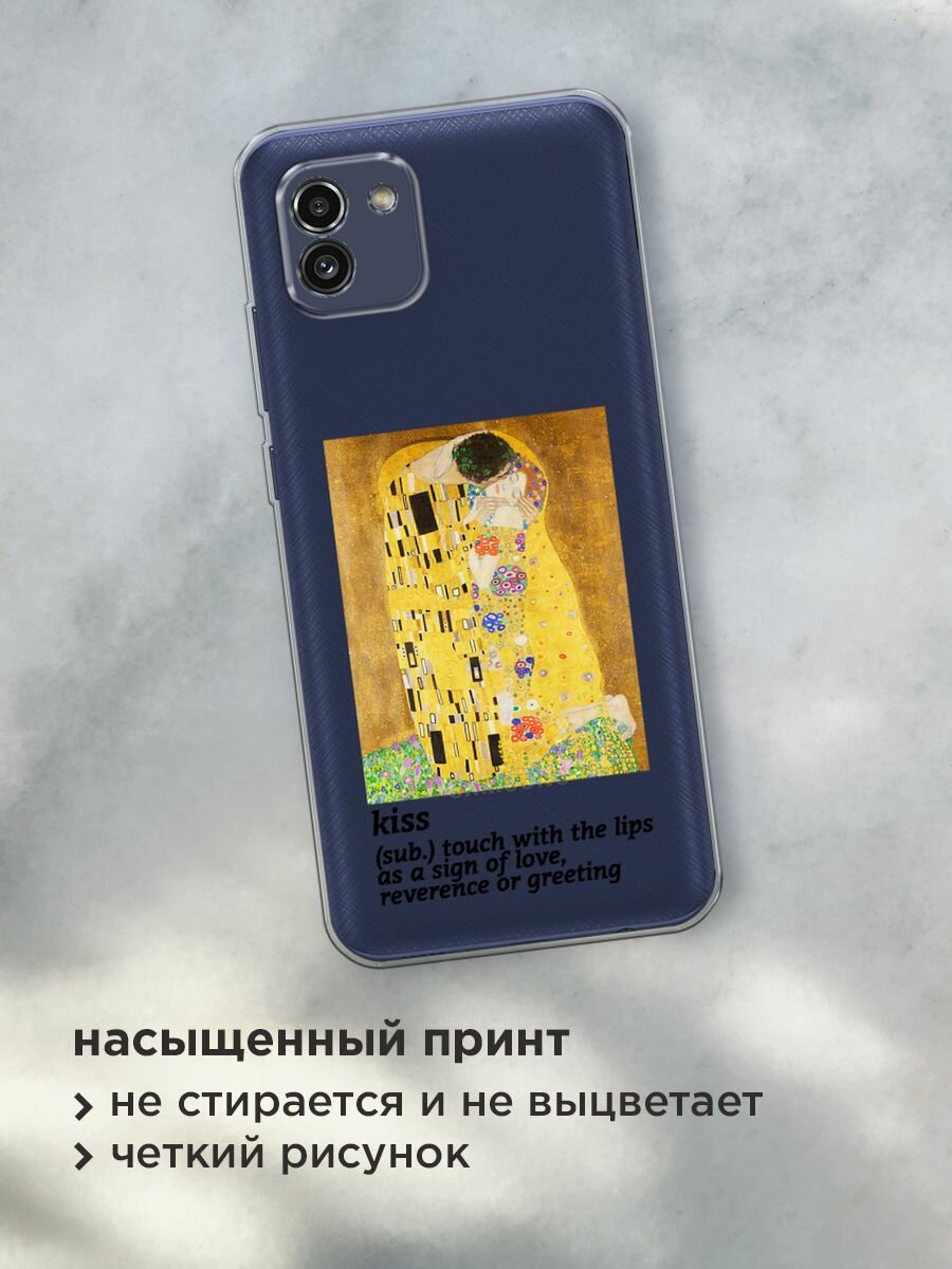 Чехол на Samsung Galaxy A03 / Самсунг Галакси А03 с принтом "The kiss", прозрачный — фото 1