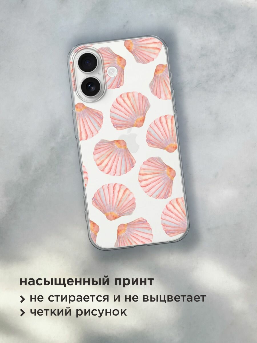 Чехол на Apple iPhone 17 / Айфон 17 с принтом "Ракушки паттерн", прозрачный — фото 1