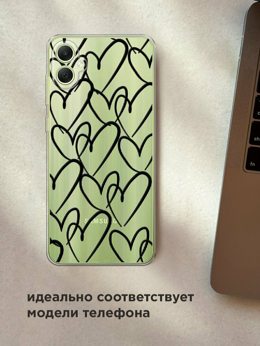 Чехол на Samsung Galaxy A05 / Самсунг Галакси A05 с принтом "Hearts doodle black 1" — фото 1
