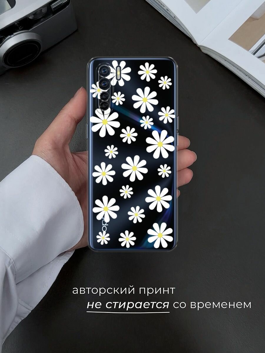 Чехол на Oppo A91/Reno 3 / Оппо A91/Рено 3 с принтом "Большие ромашки", прозрачный — фото 1