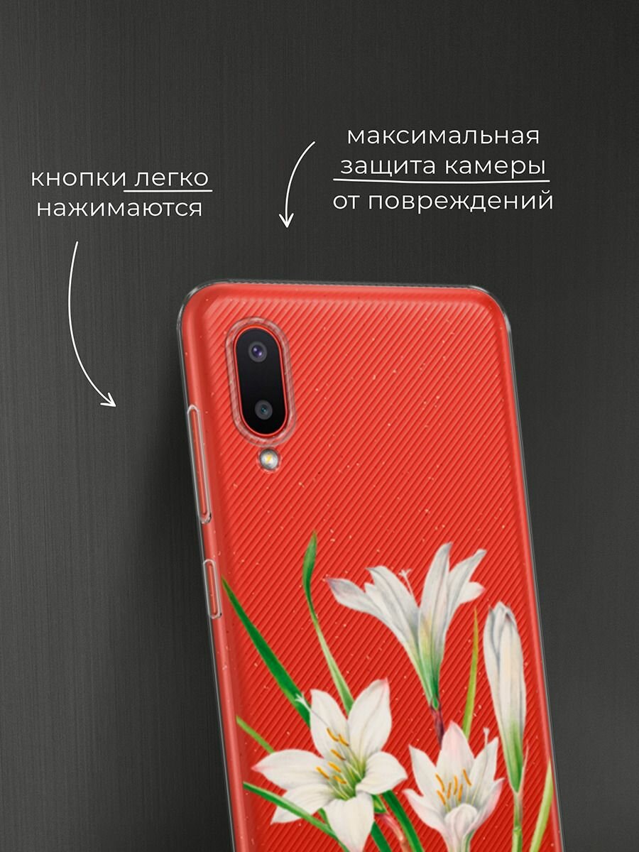 Чехол на Samsung Galaxy A02 / Самсунг Галакси А02 с принтом "White lily", прозрачный — фото 1