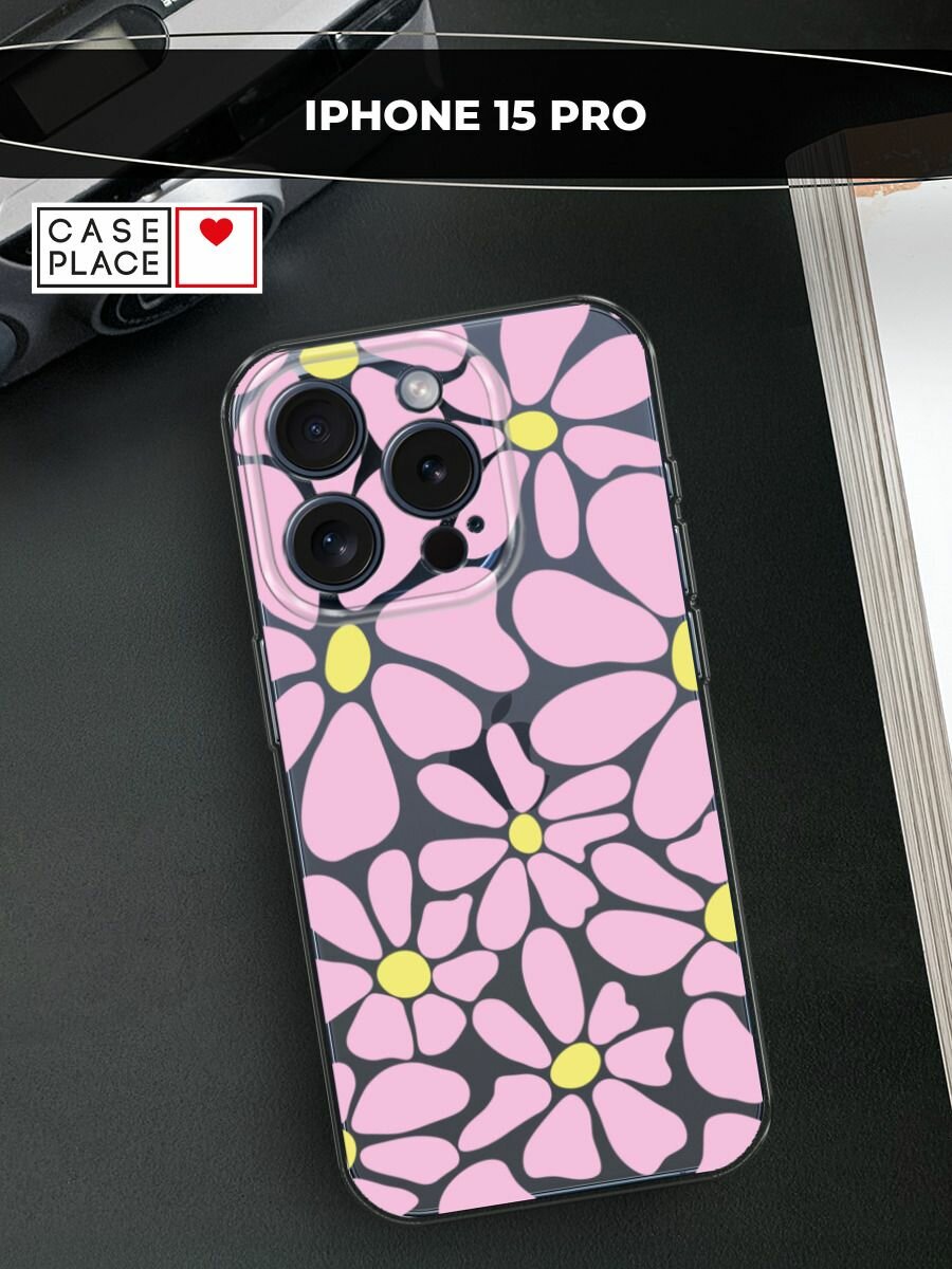 Чехол на Apple iPhone 15 Pro / Айфон 15 Про с принтом "Розовые лепестки 2", прозрачный