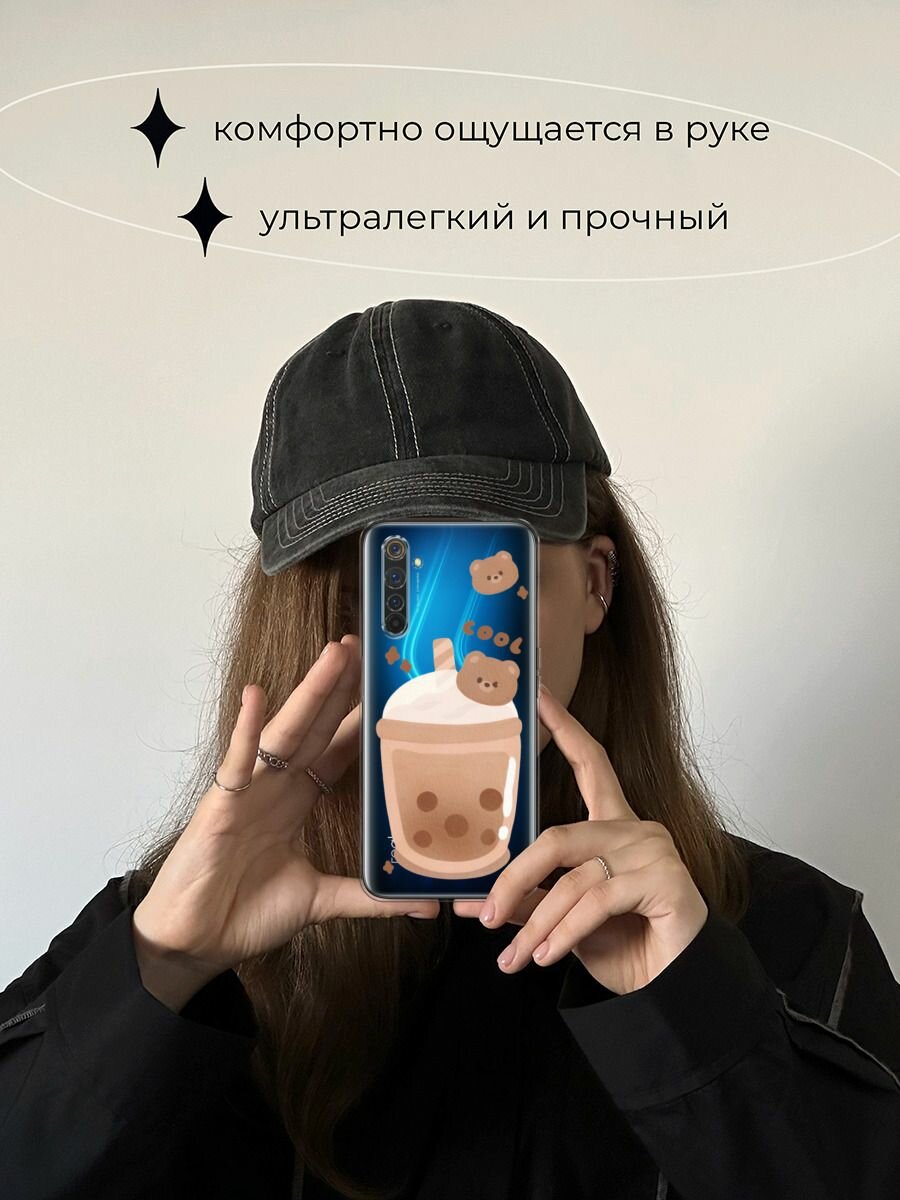 Чехол на Realme 6 Pro / Реалми 6 Про с принтом "Кофе 2", прозрачный — фото 1