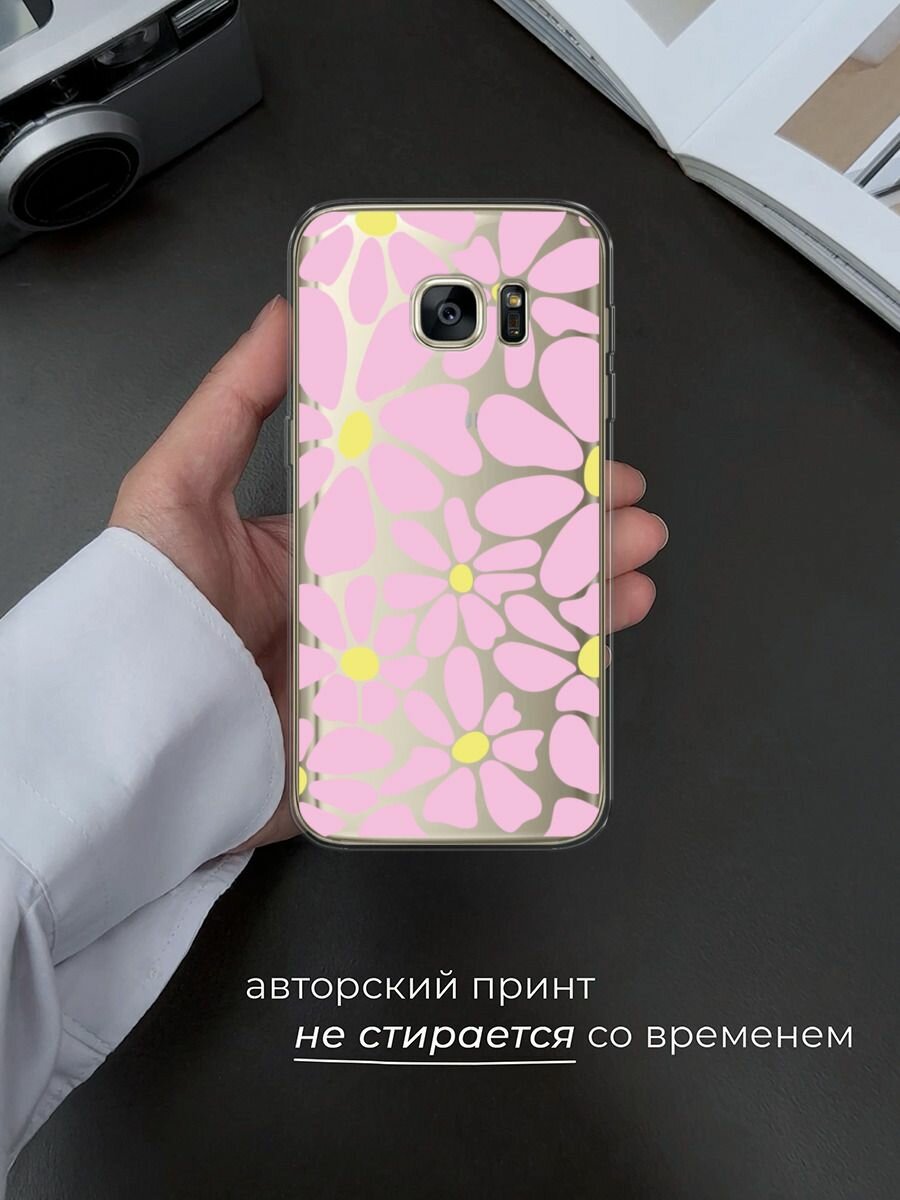 Чехол на Samsung Galaxy S7 / Самсунг Галакси С 7 с принтом "Розовые лепестки 2", прозрачный — фото 1
