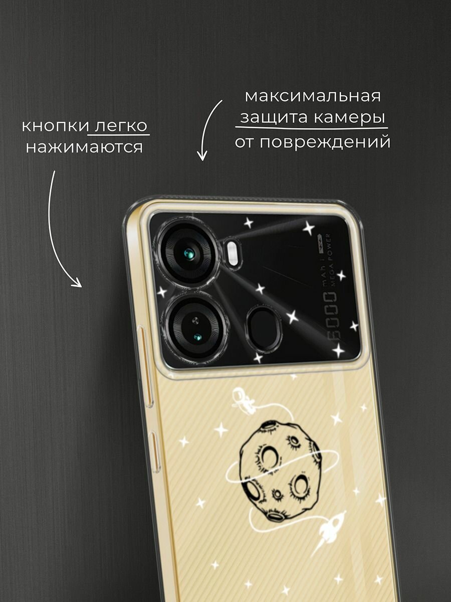 Чехол на Itel P40 / Ител P40 с принтом "Полет вокруг луны", прозрачный — фото 1