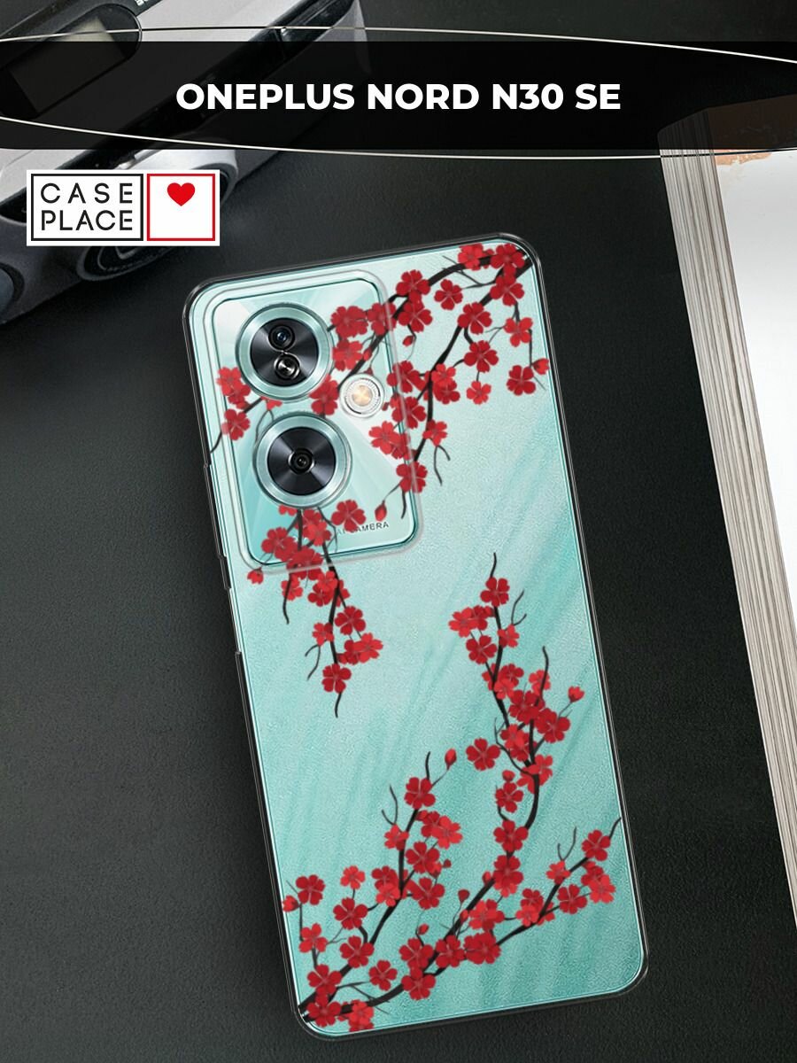 Чехол на OnePlus Nord N30 SE / Ван Плас Норд N30 SE с принтом "Красная сакура", прозрачный