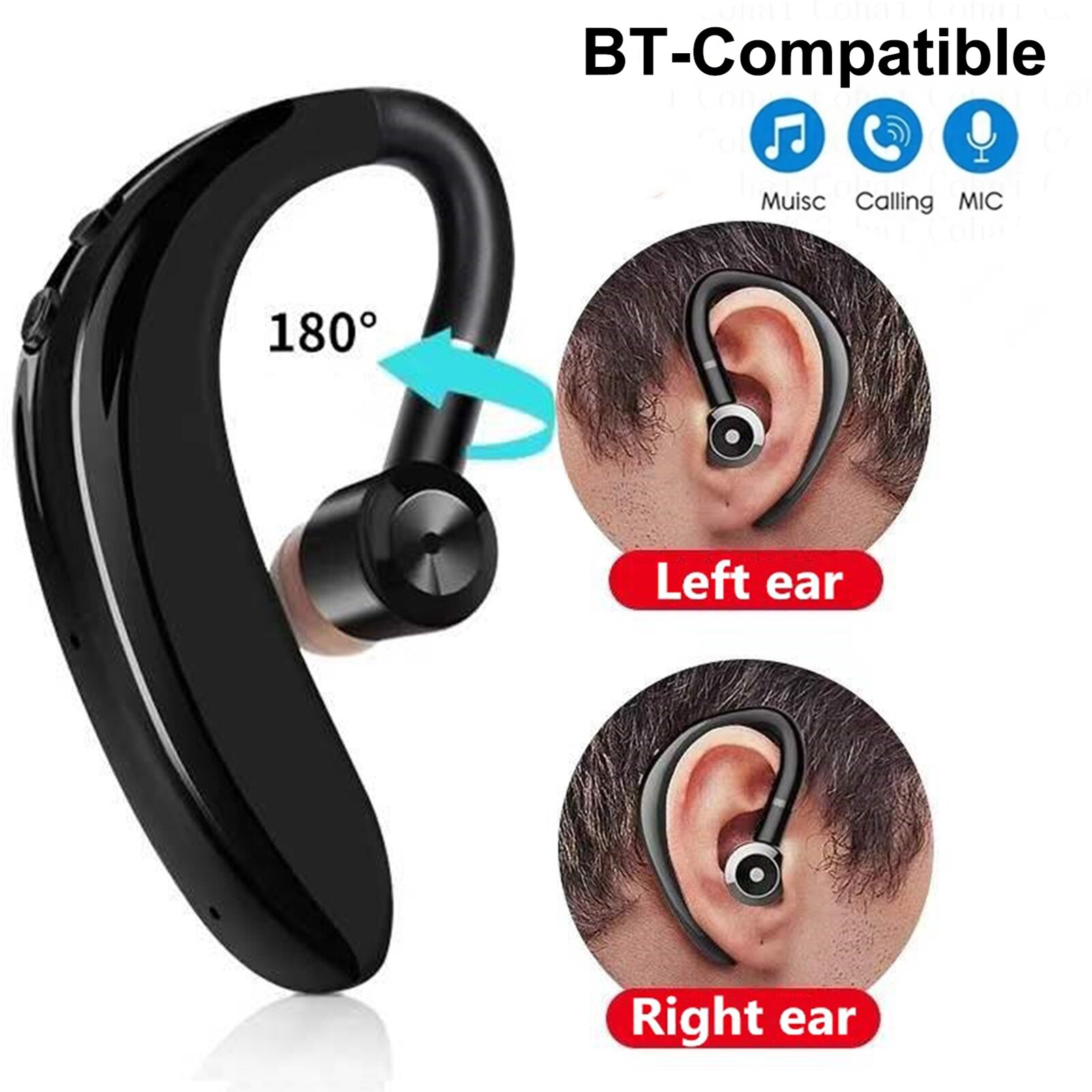 Беспроводная гарнитура S109 BT с одним наушником, Bluetooth-наушником-клипсой и микрофоном с шумоподавлением, водонепроницаемые наушники Hands-Free для вождения, занятий спортом, звонков и музыки