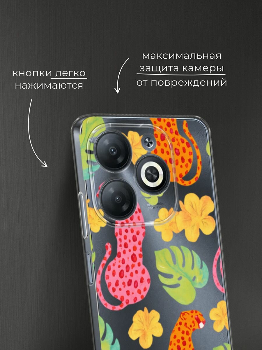 Чехол на Infinix Smart 8/8 HD/HOT 40i / Инфиникс Смарт 8/8 HD/HOT 40i с принтом "Экзотика", прозрачный — фото 1