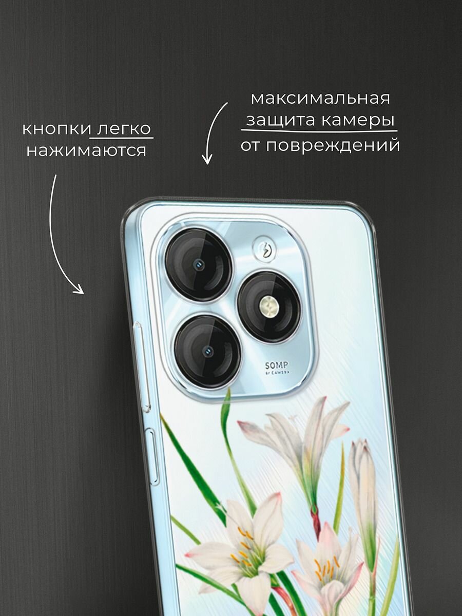 Чехол на Itel P55 / Ител Р55 с принтом "White lily", прозрачный — фото 1