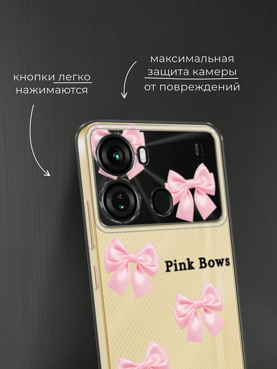 Чехол на Itel P40 / Ител P40 с принтом "Pink Bows", прозрачный — фото 1