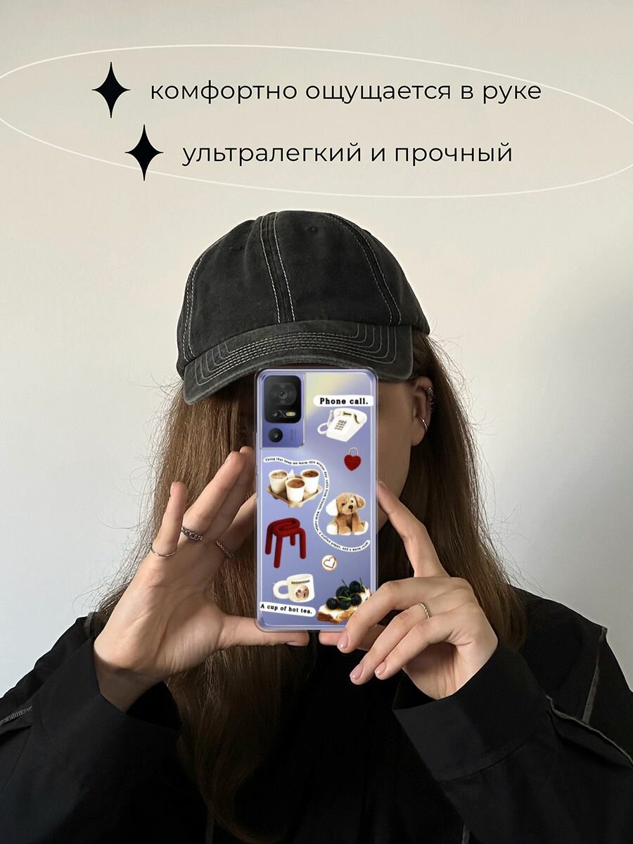 Чехол на TCL 40 SE / ТСЛ 40 SE с принтом "Phone call", прозрачный — фото 1