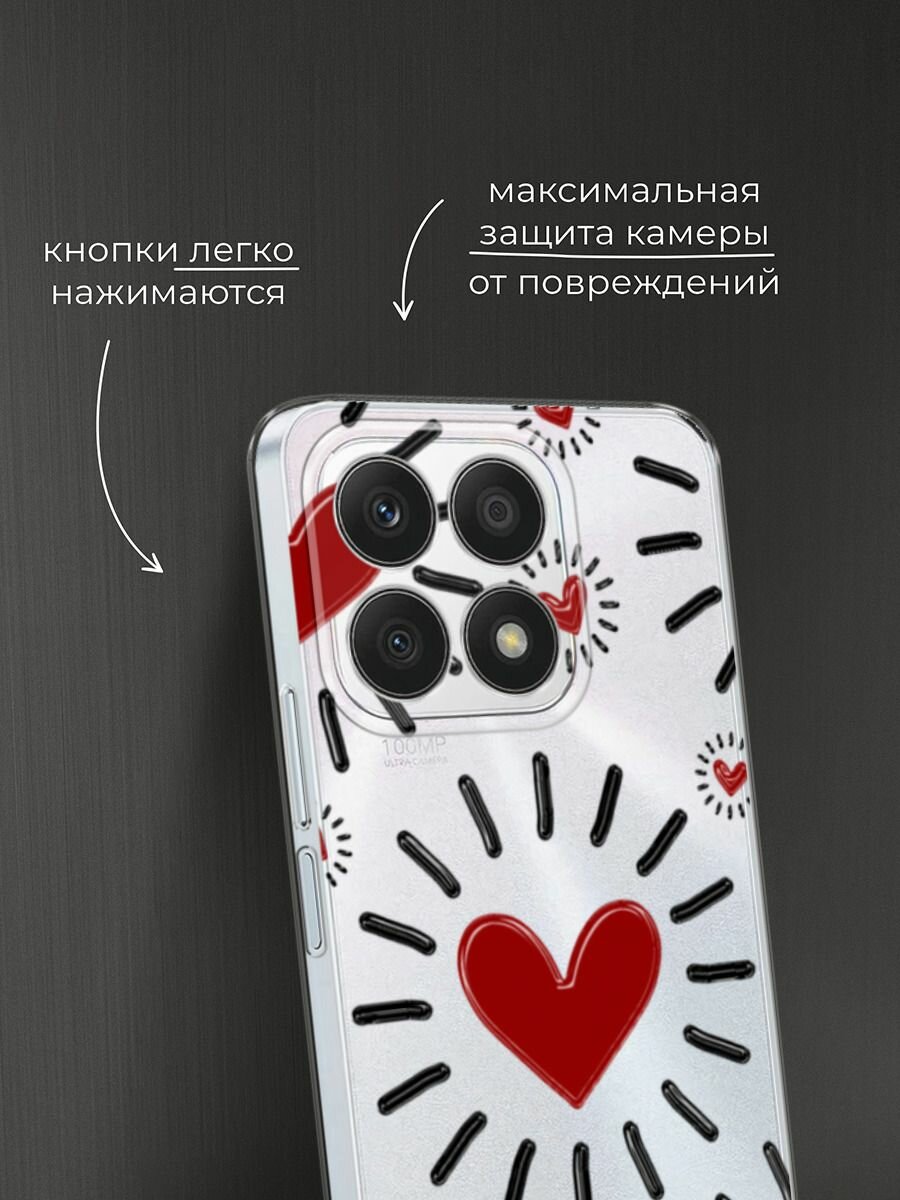 Чехол на Honor X8A / Хонор X8A с принтом "Бордовые сердца паттерн" — фото 1