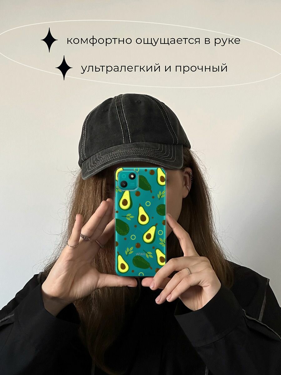Чехол на Wiko T10 / Вико Т10 с принтом "Авокадо паттерн", прозрачный — фото 1