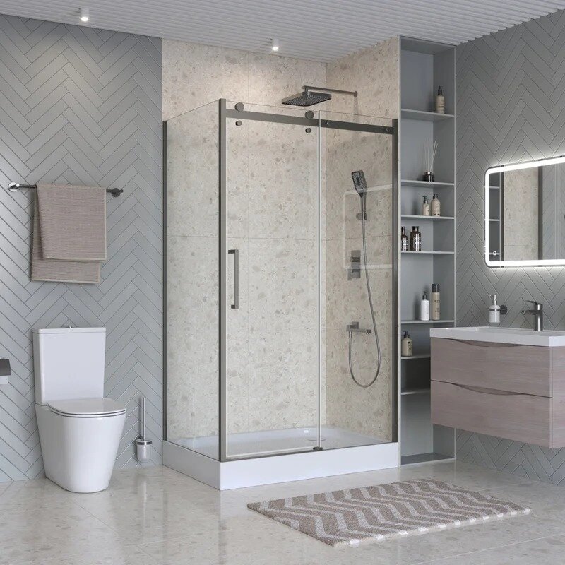 Душевой уголок BelBagno Marino 2 AH-1-120/80-C-GM 120x80, профиль оружейная сталь, стекло прозрачное MARINO-2-AH-1-120/80-C-GM