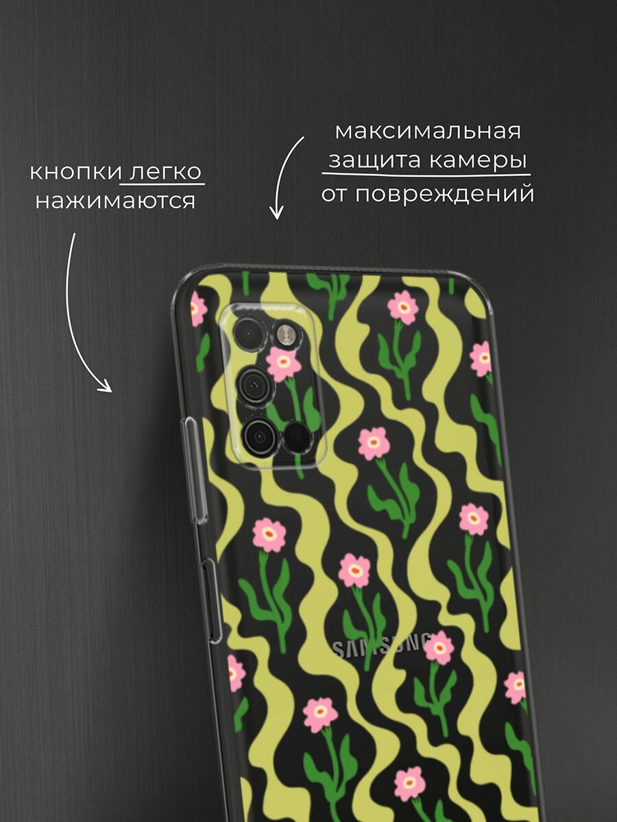 Чехол на Samsung Galaxy A03S / Самсунг Галакси A03S с принтом "Волнующие цветы", прозрачный — фото 1