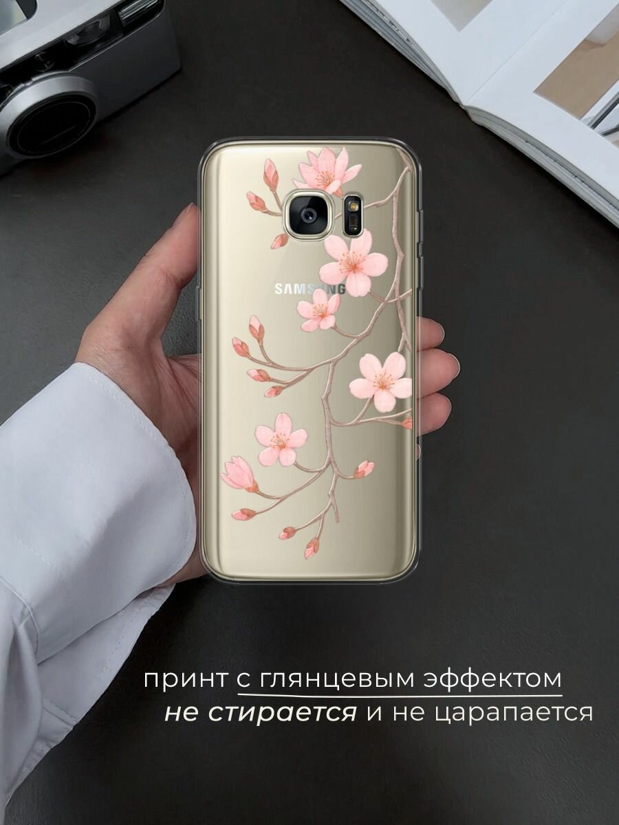 Чехол на Samsung Galaxy S7 / Самсунг Галакси С 7 с принтом "Веточка распускающейся сакуры 2" — фото 1