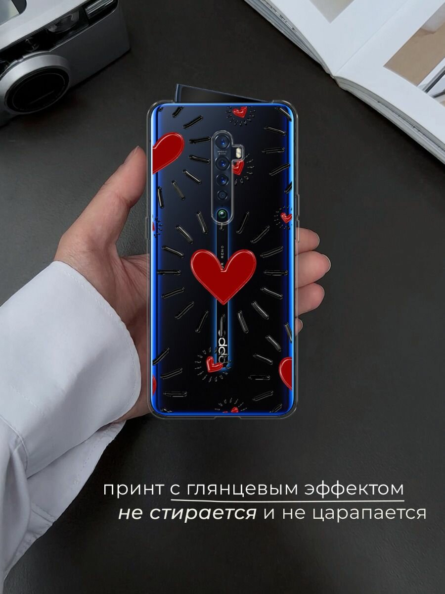 Чехол на Oppo Reno 2 / Оппо Рено 2 с принтом "Бордовые сердца паттерн" — фото 1