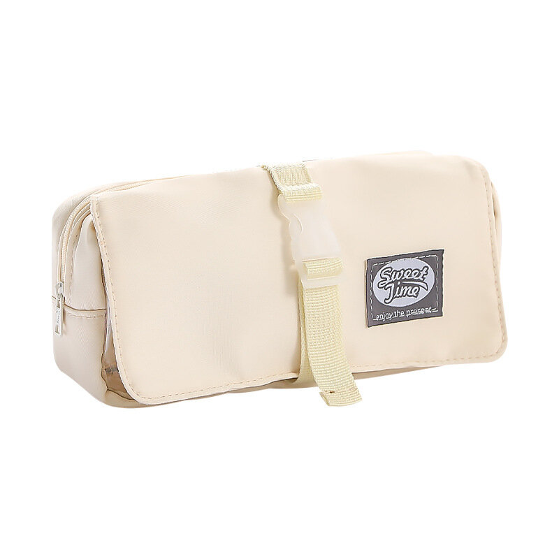 Минималистичный прозрачный пенал, вместительный органайзер для канцелярских принадлежностей, простой эстетичный дизайн для студентов, высококачественный тканевый чехол для ручек для школы и офиса, бежевый, на молнии, 22 см x 7 см x 11 см