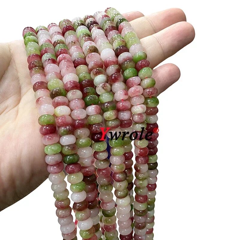 Розовые зеленые халцедоновые бусины для украшений YWROLE Розовый, 5x8mm 35-37pcs, rose green