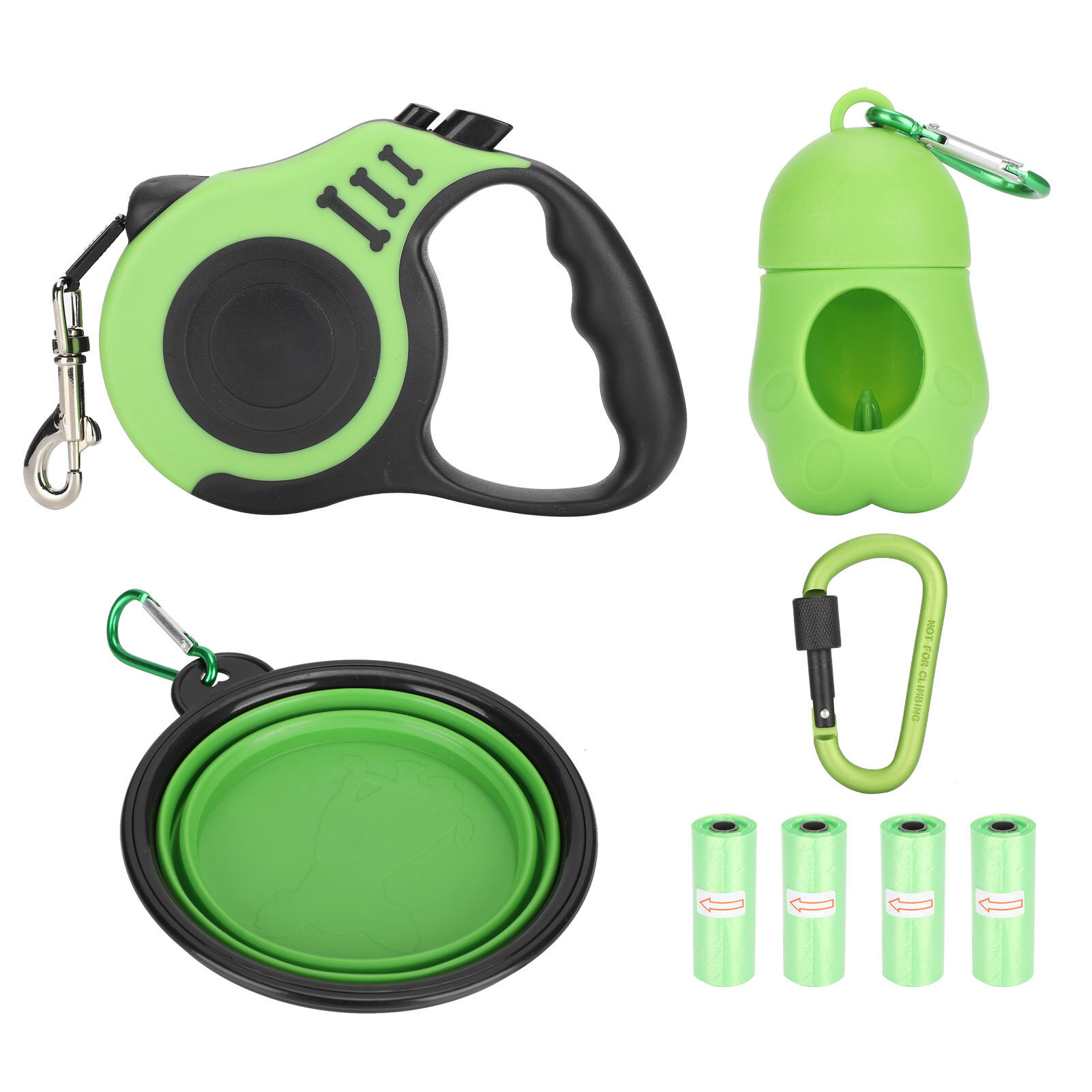 Легкий поводок-рулетка для собак длиной 5 м со складной миской и диспенсером для мусорных мешков BuckleGreen