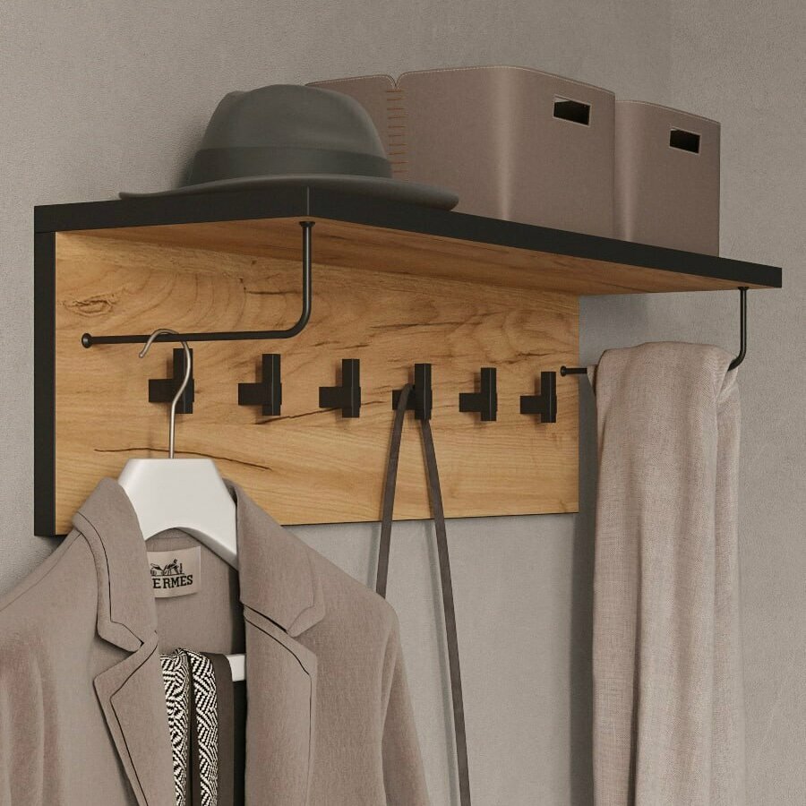 Вешалка настенная "Крафт плюс 1", ЛДСП, 22х75 см, 6 крючков,"Мебельно"