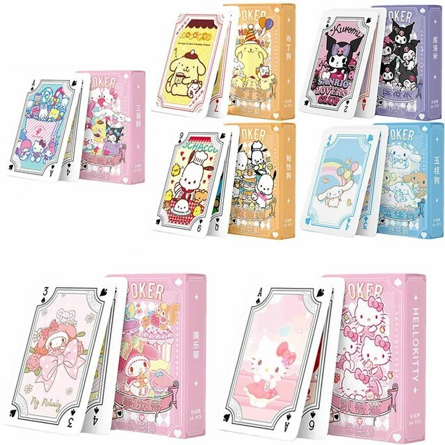 Карты Sanrio Crowne Poker — милые мультяшные открытки, весёлая мелодия Hello Kitty Cinnamon Dog, детская настольная игра в покер, коллекция игрушек