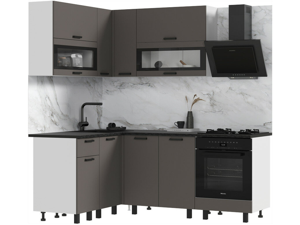 Угловая кухня 1,4*2,0м Компоновка №2, Белый/Холст вулканический