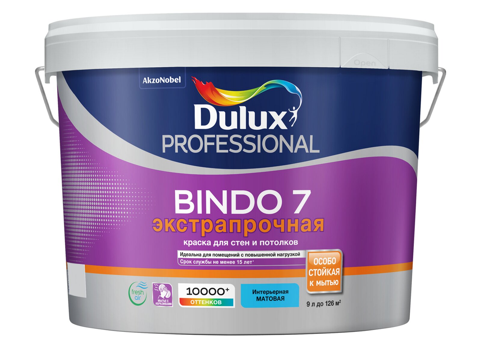 Краска водно-дисперсионная DULUX Professional Bindo 7 для стен и потолков, база BW, 9 л, белая, арт.5302491