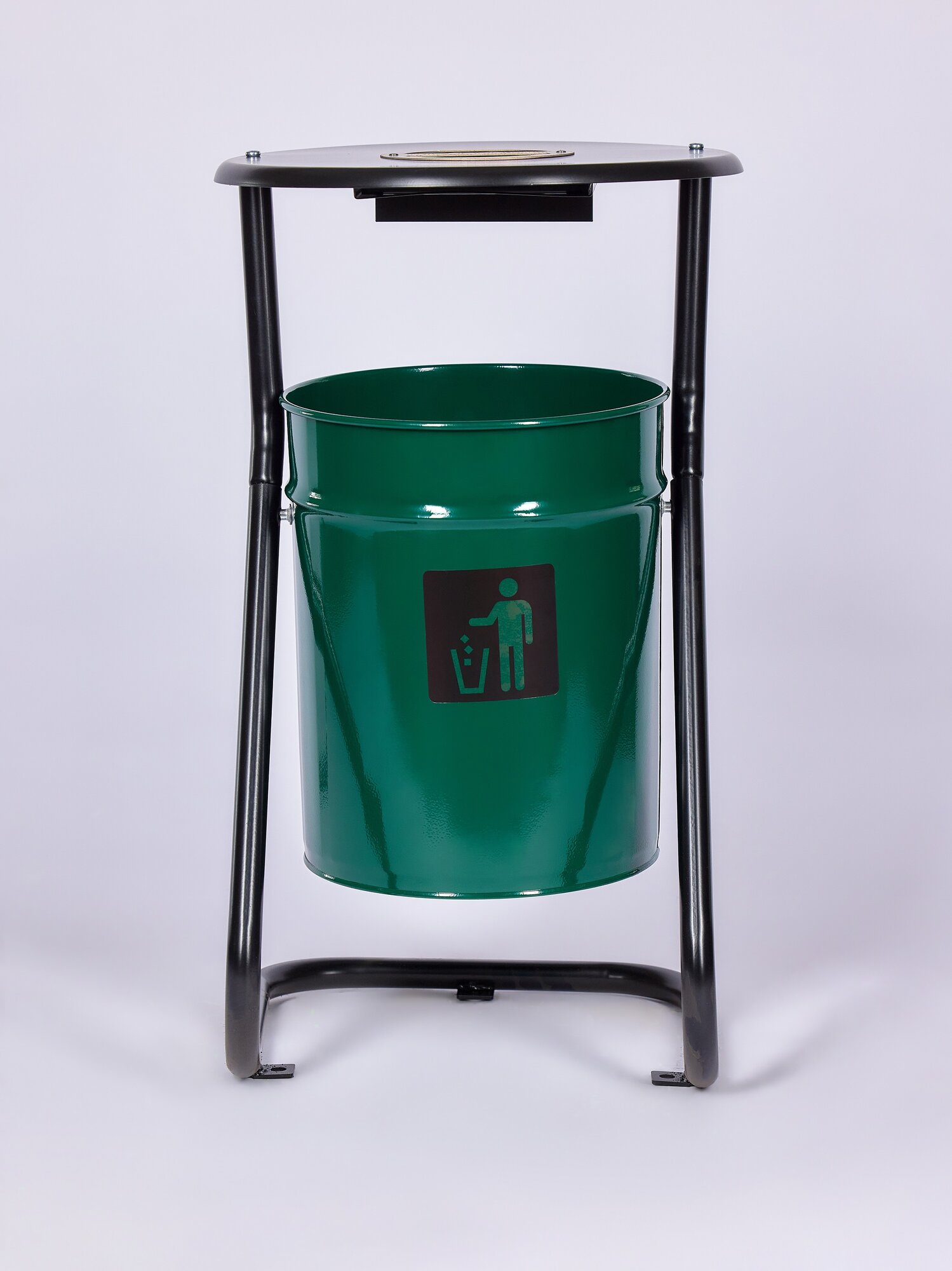 Профметстиль Урна уличная металлическая зеленая с пепельницей с креплением в асфальт 649