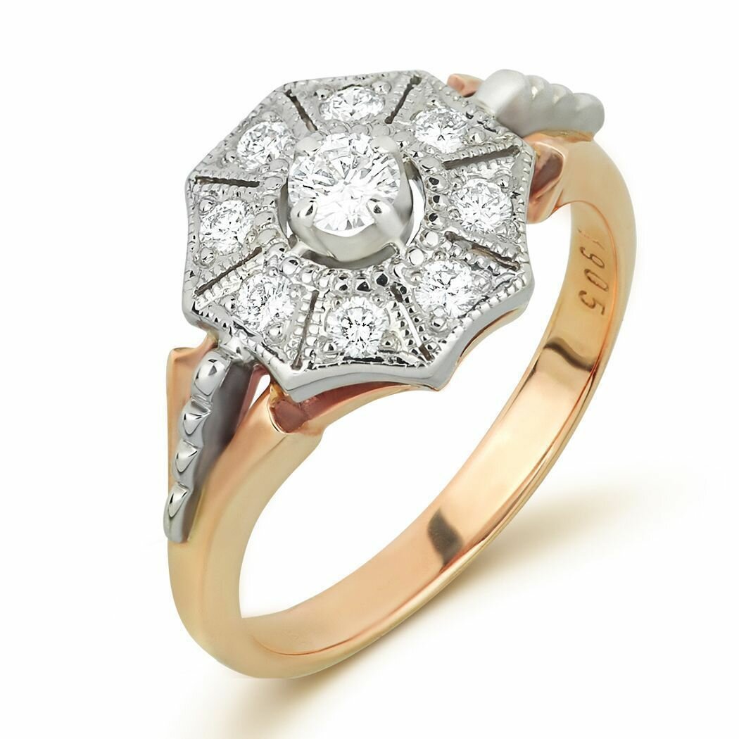 Перстень, красное золото, 585 проба, бриллиант