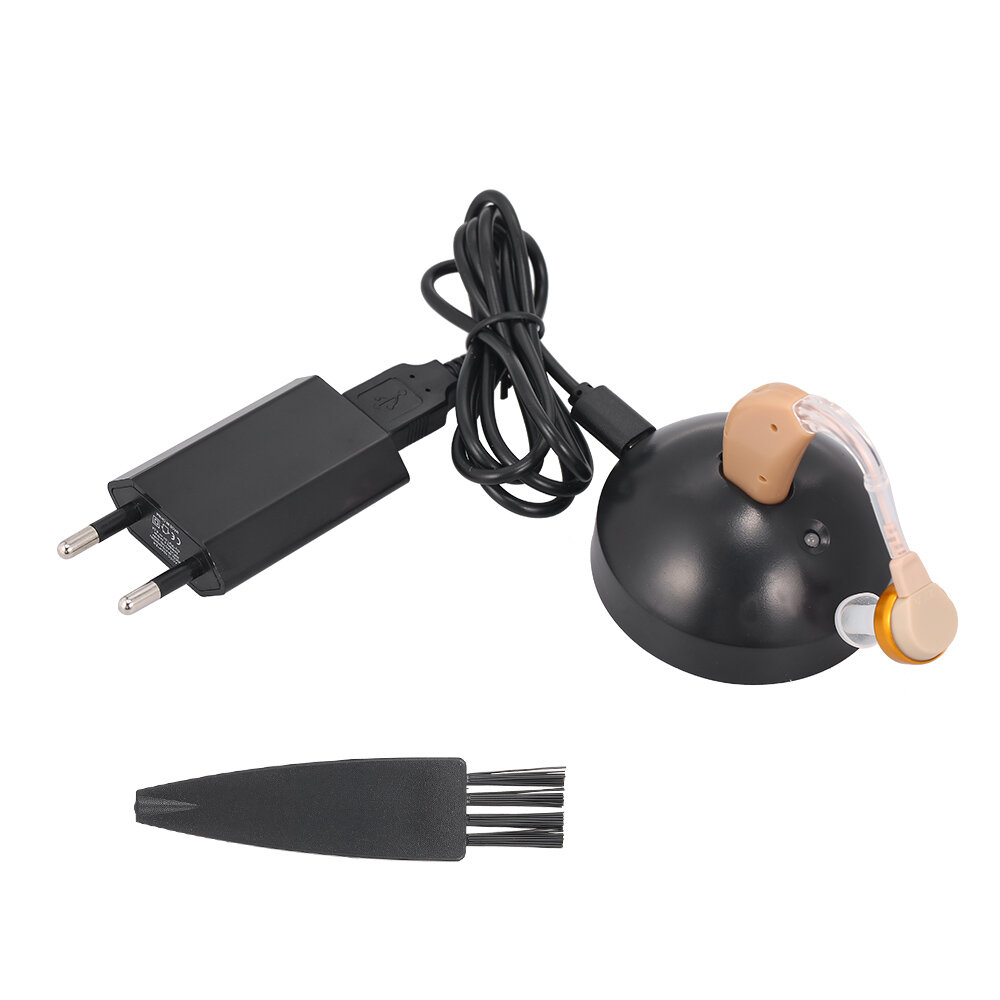 Прослушиватели с футляром для хранения и базой для зарядки, заряжаемые усилители звука, наушники для улучшения слуха взрослых и пожилых людей, цвет хаки, модель JZ-1088F2, материал силикон, ABS, металл, максимальная выходная мощность звука 123±5дБ,