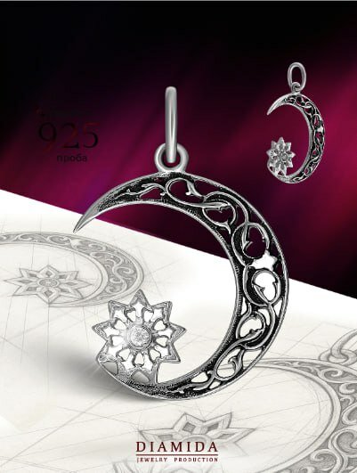 Подвеска, серебро, 925 проба, оксидирование, чернение, фианит