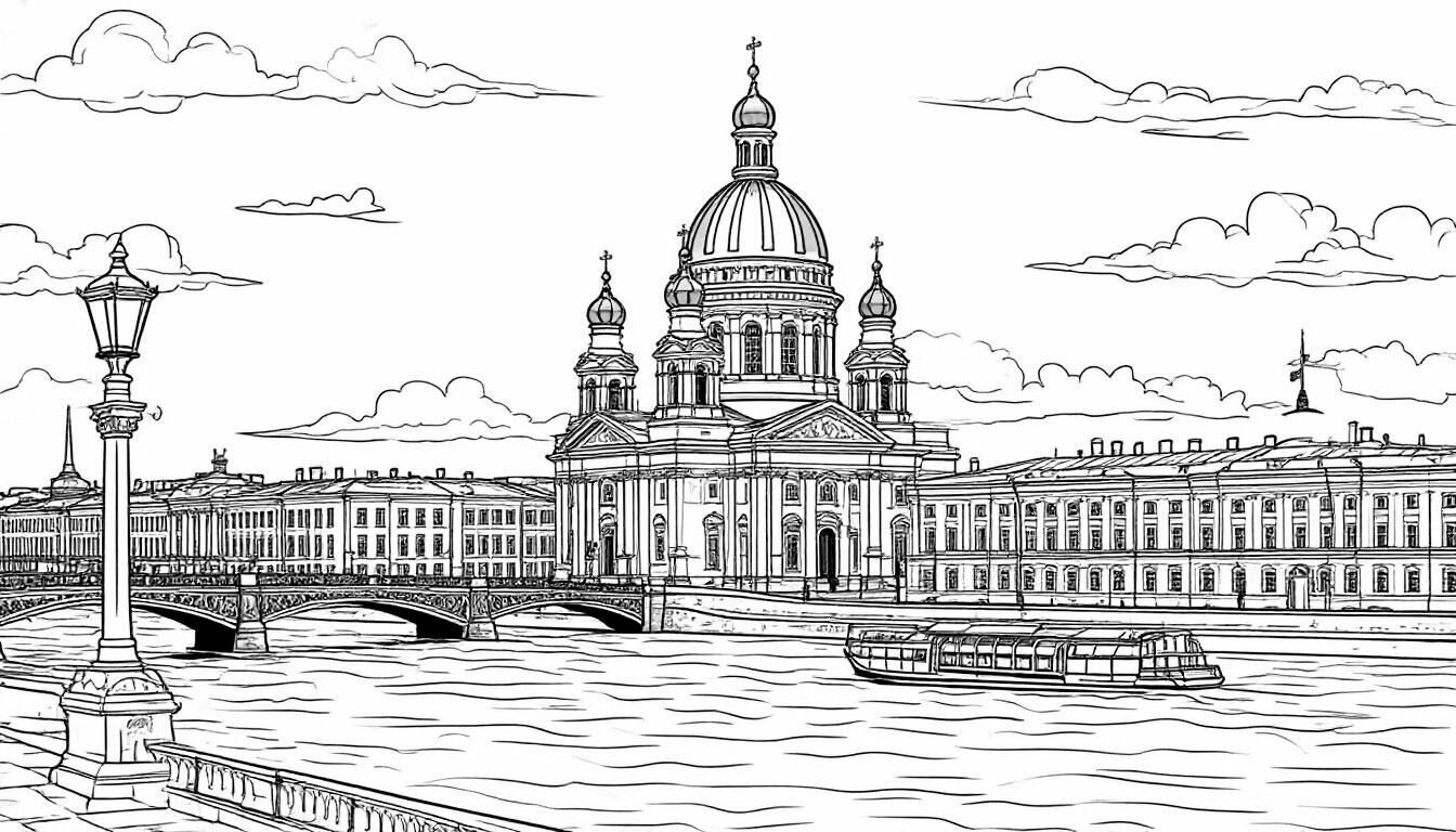 Набор детских раскрасок "Достопримечательности Санкт-Петербурга", плотная бумага формата А4, 10 шт, от 1 года