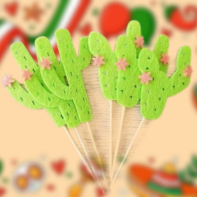 Пики топперы Кактусы 6 шт мексиканская, ковбойская вечеринка