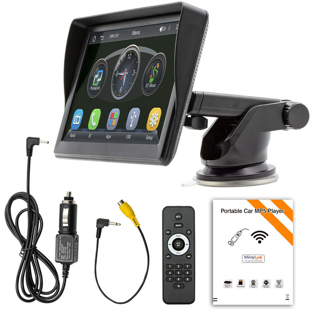 Портативный 7-дюймовый мультимедийный плеер с сенсорным HD-экраном, совместимый с беспроводным CarPlay, Android Auto, Mi