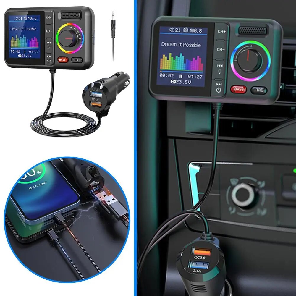 Беспроводной Bluetooth FM-передатчик адаптер цветной экран автомобильный MP3-плеер громкой связи Aux Audio USB зарядка автомо.