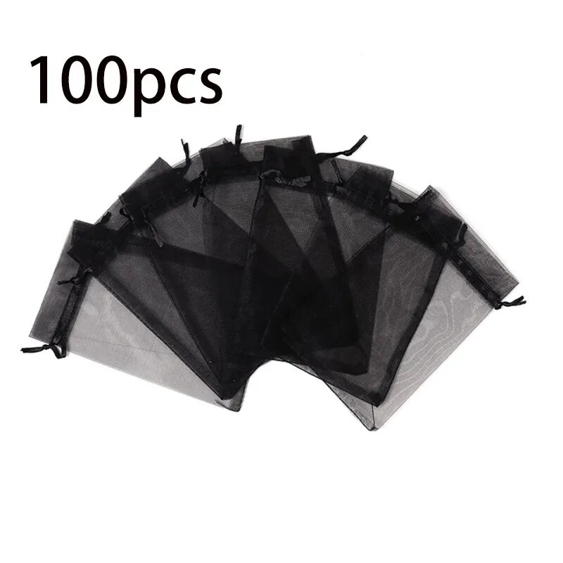 100шт черные мешочки из органзы 10x15 см