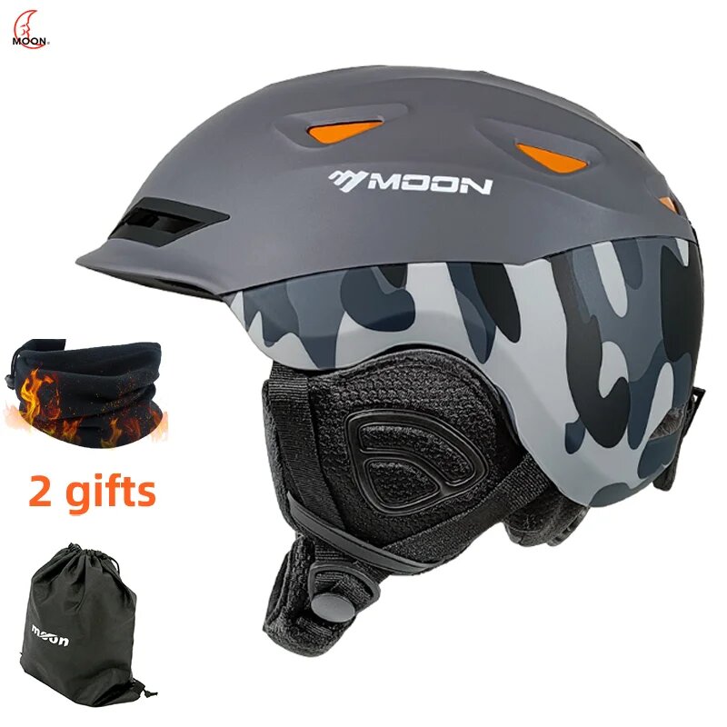 Сноубордический шлем MOON, лыжный шлем с лыжными очками для взрослых, прочный корпус ПК и пена EPS, защитные зимние шлемы, молодежные очки, M 55-58cm, Серый