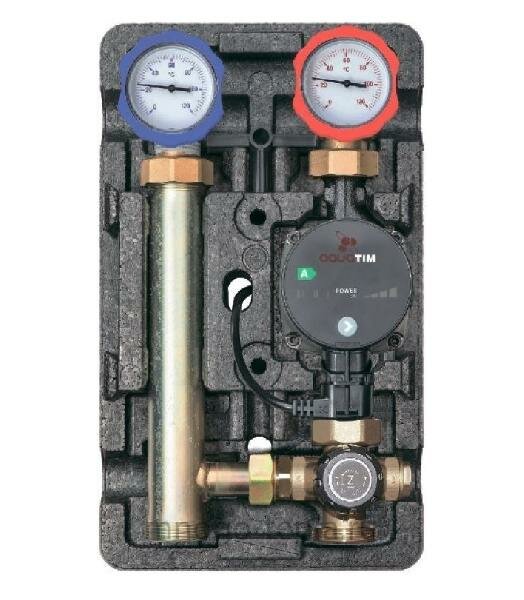 Насосная группа быстрого монтажа с трехходовым термостатическим смесительным клапаном 1" без насоса TIM NG-TK-0101