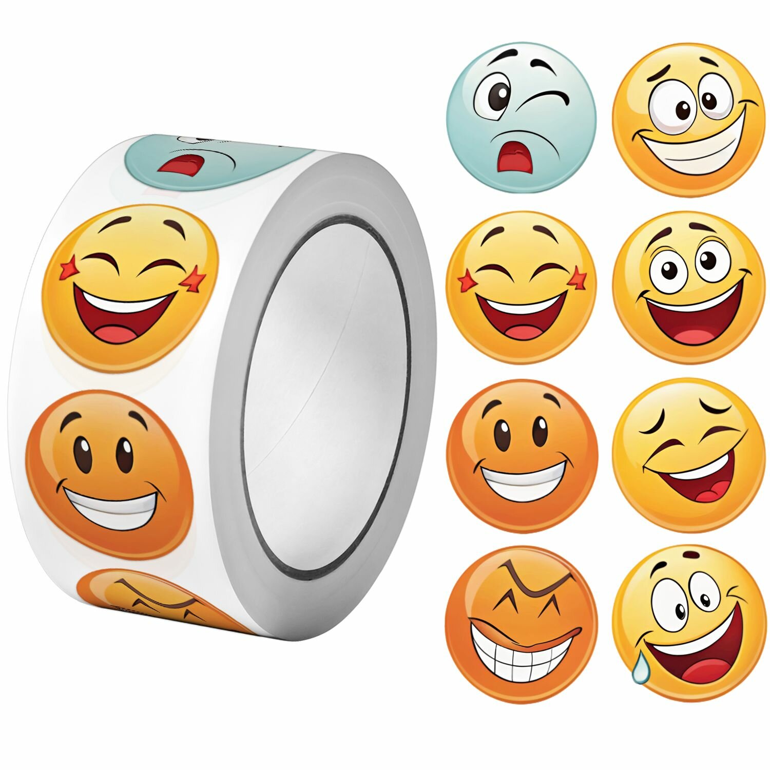 Наклейки смайлики 500 шт, яркие виниловые стикеры для декора планера, дневника, подарков и канцелярии, 8 дизайнов 2,5 см, легко переклеиваются